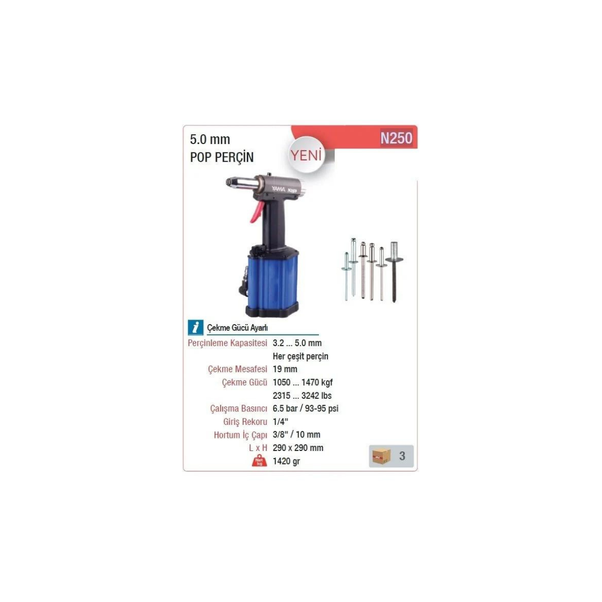 YAMA Yama N250 (5mm) Havalı Pop Perçin Tabancası Makinesi